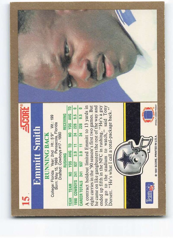 1991 Score #15 Emmitt Smith NM-MT Cowboys | eBay