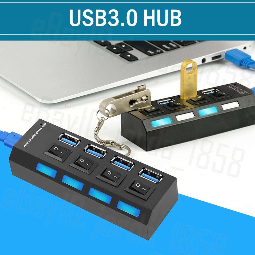 4/7 Ports USB 3.0 HUB Powered +High Speed Splitter Extender PC AC Cable ...