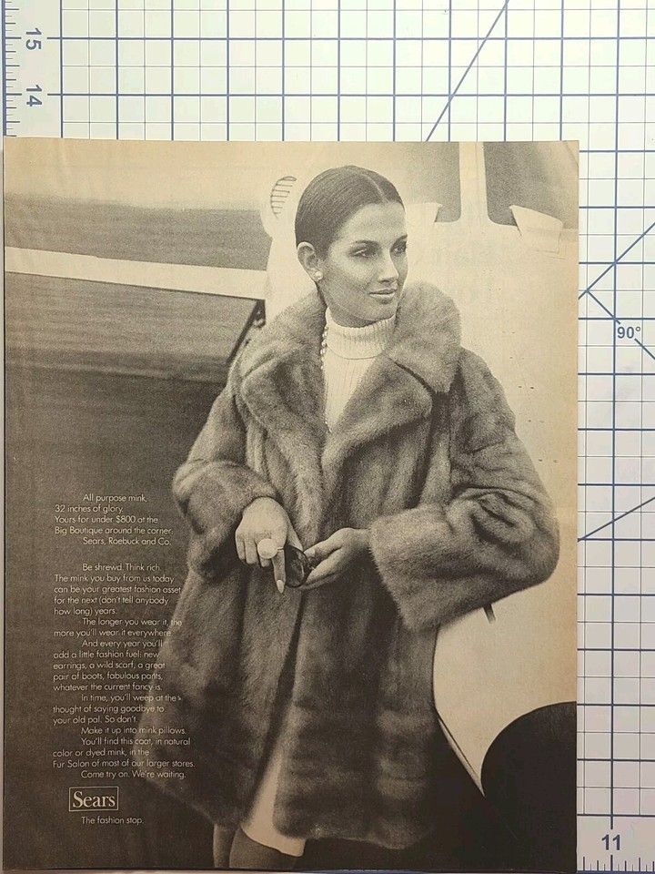 Sears Mink Fur Coat All Purpose 32 Inches Pretty Model Jet Vintage ...