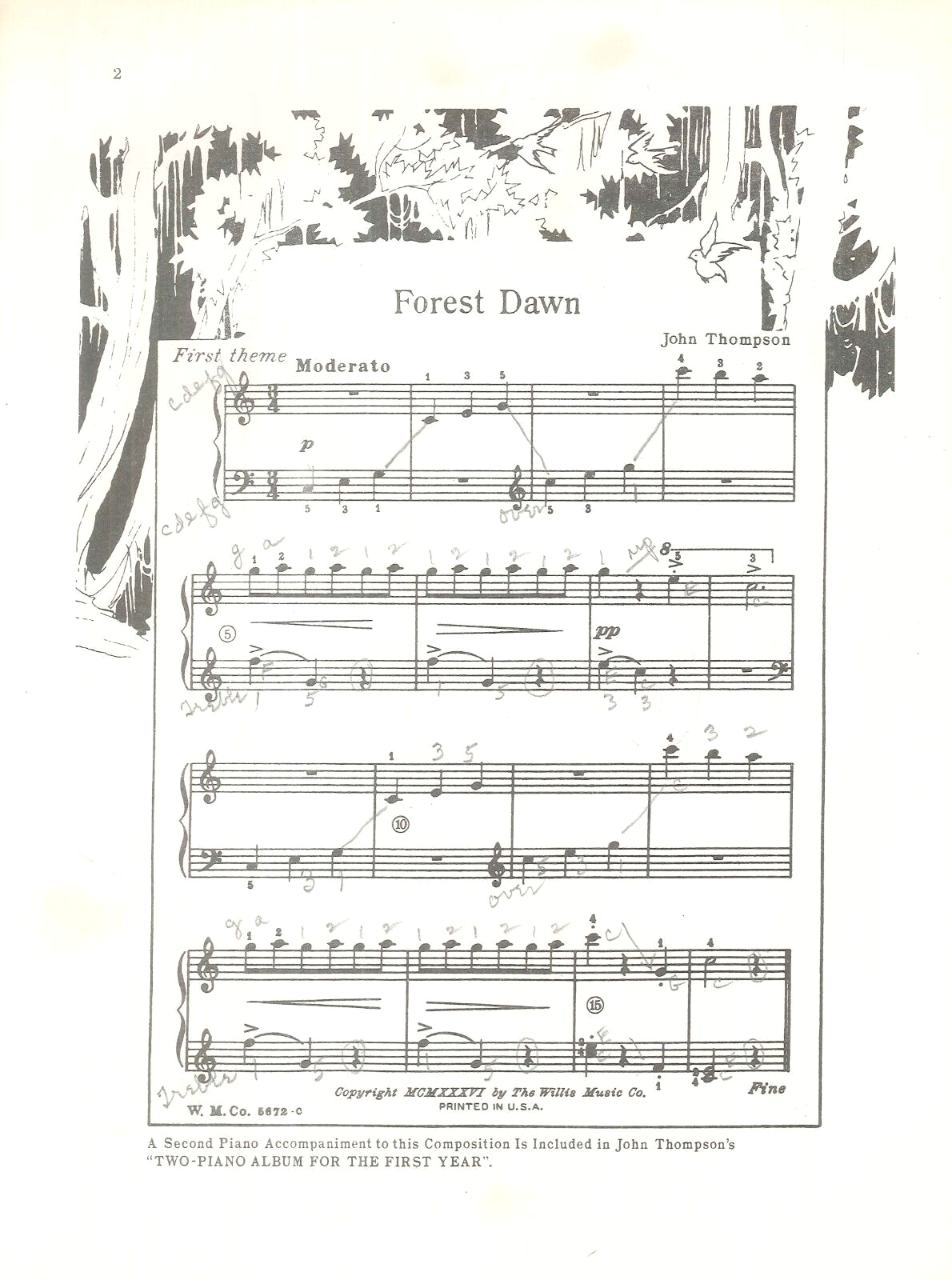 Vintage Forest Dawn Late Elementary Piano Solo Sheet Music 1936 John ...