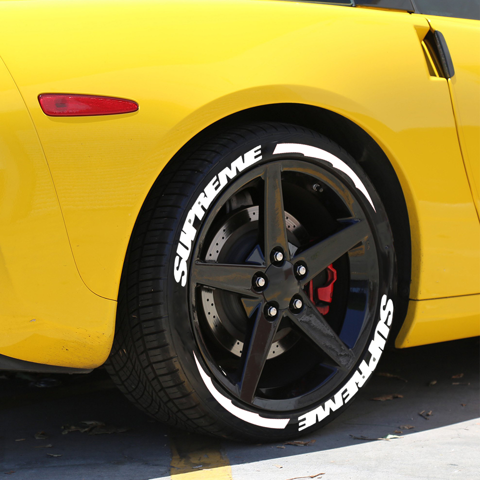 White SUPREME Tire Lettering Sticker 1.06'' 14''-22'' Conjoined Letters ...