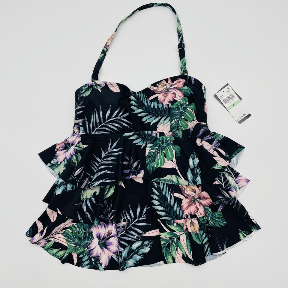 Island Escape Womens Size 8 San Joaquin Floral Ruffled Tankini Top 466/ ...