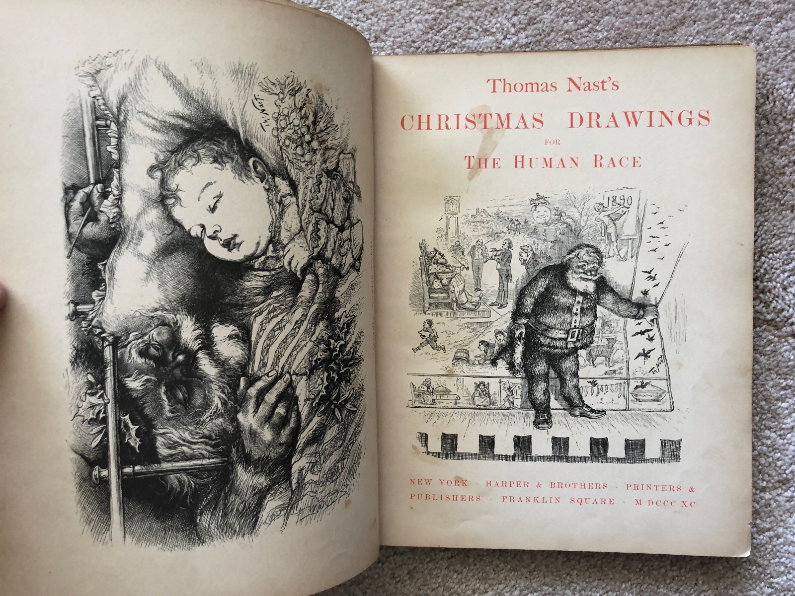 CHRISTMAS DRAWINGS FOR THE HUMAN RACE 1890 THOMAS NAST, RARE, Santa ...