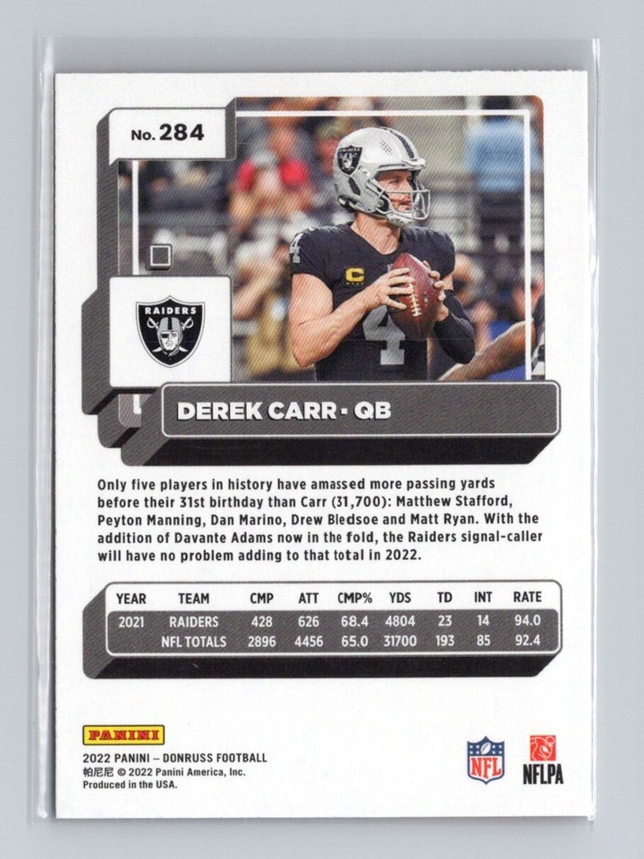2022 Donruss #284 Derek Carr Red Press Proof | eBay