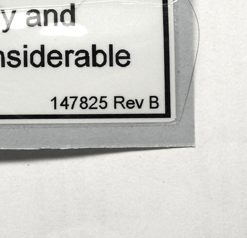 2 147825 REV B NOS "WARNING IMPACT HAZARD" LABEL 4-1/4"L 2-1/4" H PEEL ...