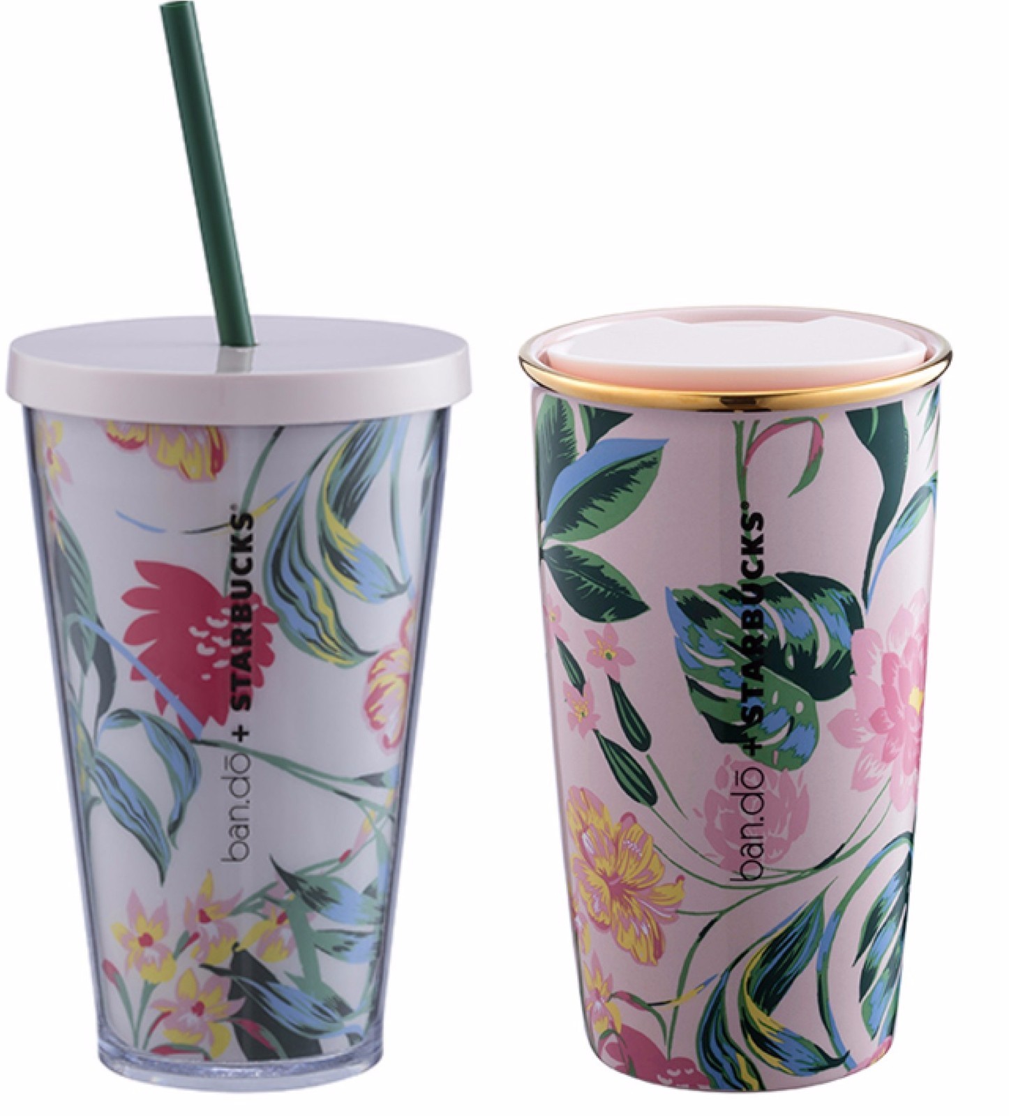 Starbucks 2017 Ban.do bando flora double walled DW mug to go cold straw ...
