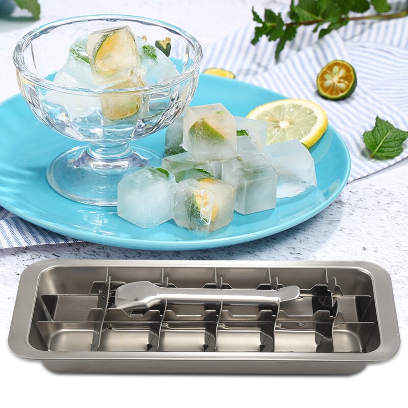 Lever- Ice Tray, 2 in 1 Stainless Steel Ice Making Mold and Ice Cracker ...