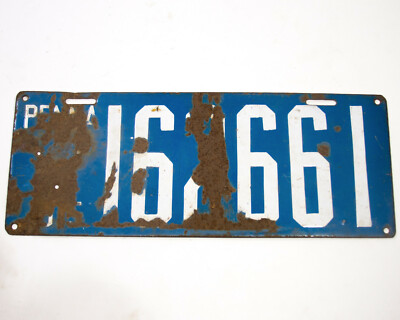 Antique Porcelain License Plate 1915 PA Pennsylvania 1 666 1 VTG Enamel ...