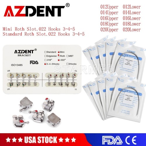 AZDental Orthodontic Braces Brackets Metal Mini Roth.022 Hooks 345 ...