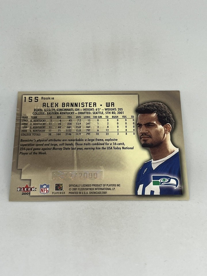 2001 Fleer Showcase Football Card #155 Alex Bannister Rookie Sku 1888 ...