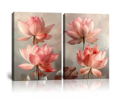 Pink Flowers Wall Art for Home Office Wall Decoration Lotus Canvas ...