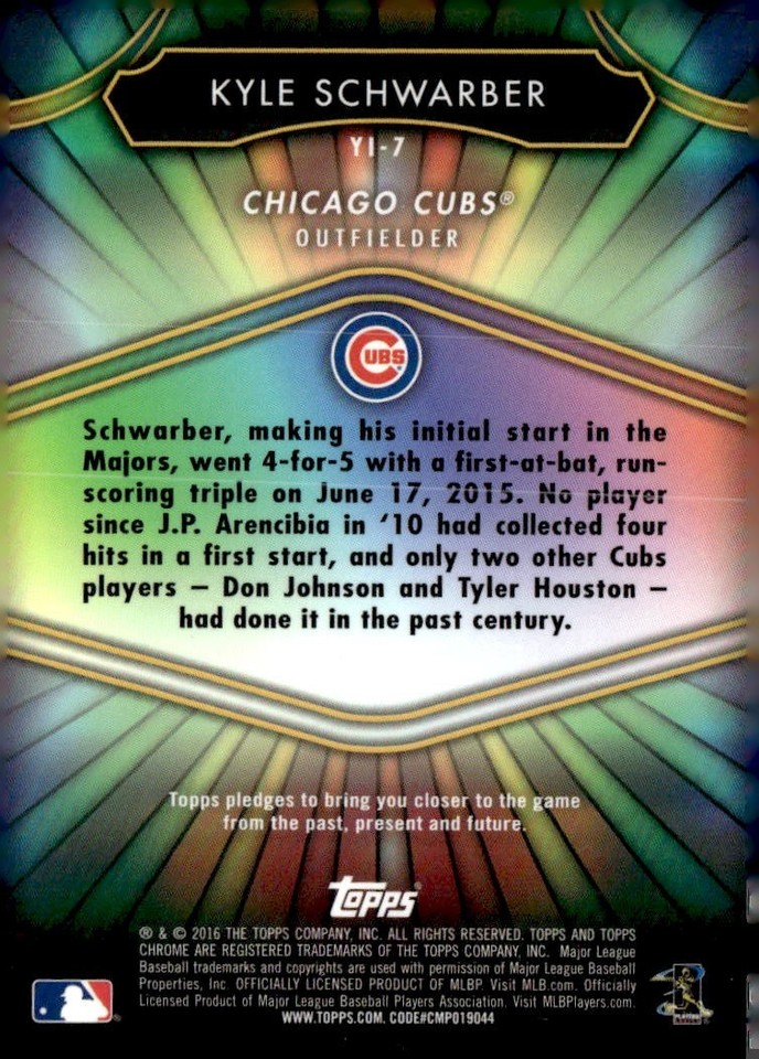 2016 Topps Chrome Youth Impact #YI7 Kyle Schwarber RC LOGO | eBay