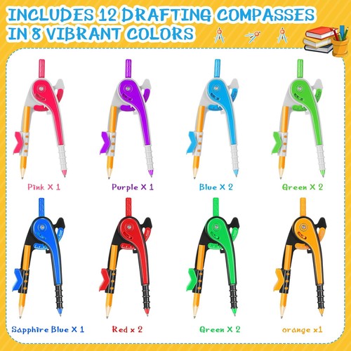 Zonon Student Math Geometry Compass Bulk 6 Inch Plastic Drawing with ...