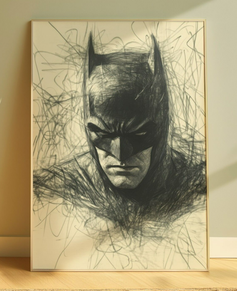 BATMAN DRAWING PRINT PORTRAIT SKETCH 8" x 10" BATMAN PRINT WALL ART ...