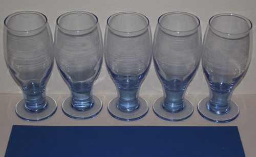 5pc Set blue glass footed water glasses goblets ~D | eBay