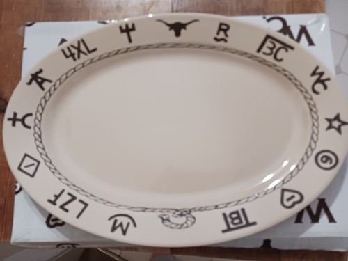 WESTERN BRANDED STEAK PLATTER-11 1/2 x 8. BEIGE GLAZE DARK BROWN BRANDS ...
