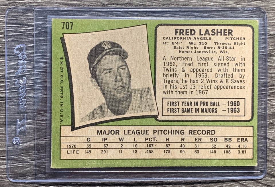 1971 Topps #707 FRED LASHER - California ANGELS Baseball Card VG/VG+ ...