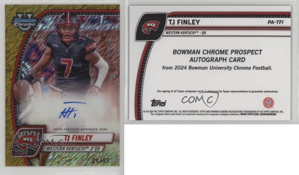 2024 Bowman U Chrome Prospect Gold Shimmer Refractor 8/50 TJ Finley ...