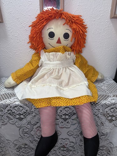 Vintage Raggedy Ann Doll Large 33 inches Orange Yarn Hair Floral Dress ...