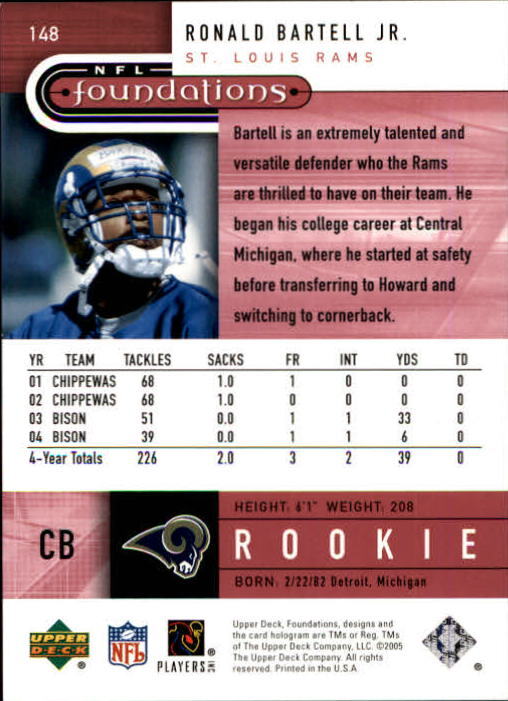 2005 Upper Deck Foundations #148 Ronald Bartell RC /399 - NM-MT | eBay