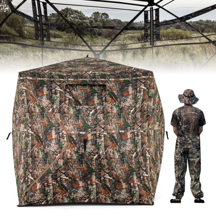 3 Person Portable Tall Hunting Blind Pop-Up Ground Tent w/Portable ...
