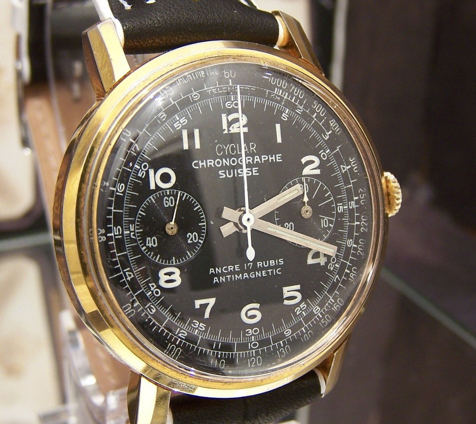 60'S LOVELY BLACK DIAL MILITARY STYLE LANDERON 48 CYCLAR CHRONOGRAPH ...