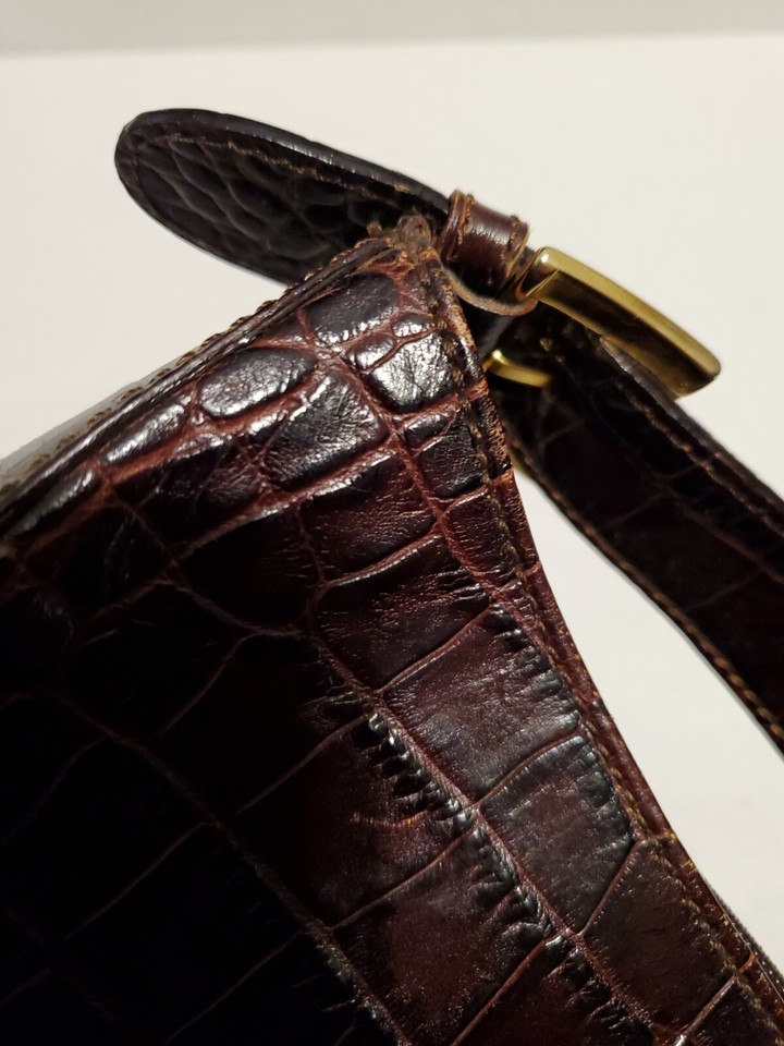 CLAUDIA FIRENZE Genuine Leather Italy Croc Embossed Purse Shoulder Hand ...