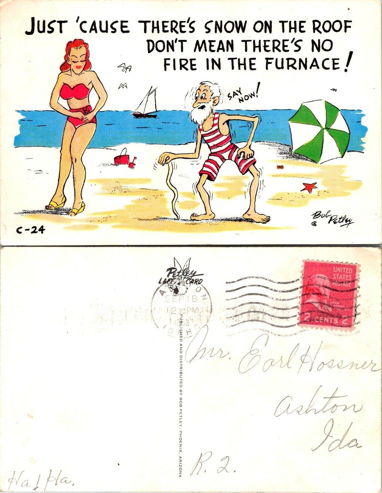 Old Man Woman Lady Red Bathing Suit Beach Humor Funny Comical Vintage ...