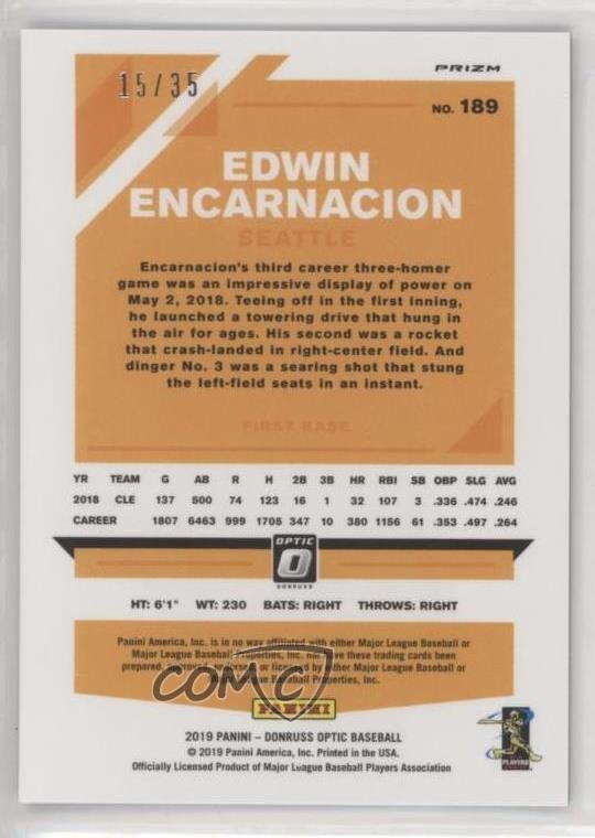 2019 Panini Donruss Optic Teal Velocity Prizm 15/35 Edwin Encarnacion ...