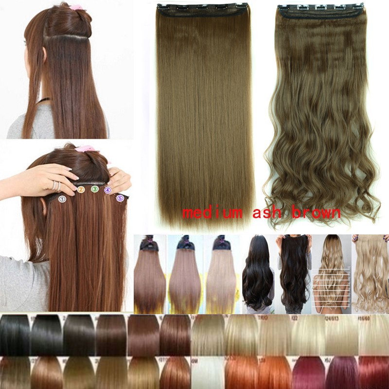 Extra Long Curly One Piece Clip in Hair Extensions Half Full Head THICK ...