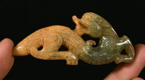8cm China Old Jade Carving Fengshui Dragon Pixiu Beast Amulet Pendant ...