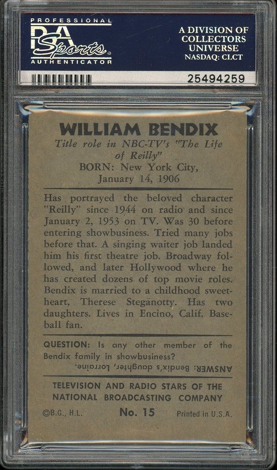 1953 TV & Radio NBC #15 William Bendix PSA 7 | eBay
