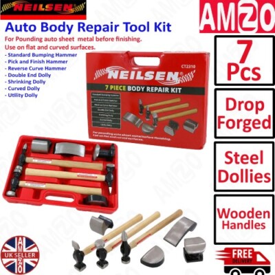 Neilsen 7Pc Auto Body Panel Beating Repair Kit Hammers & Dolly Set ...