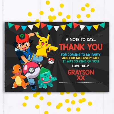 Personalised Pokemon Thank You Cards, Thankyou, Birthday Invites, 10 ...