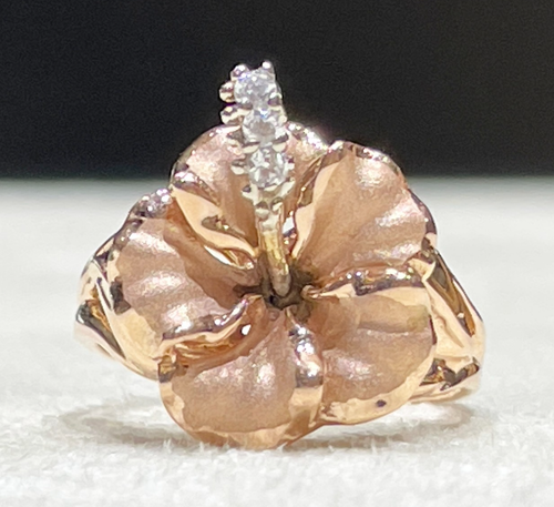 Hawaiian Hibiscus Diamond 14k Rose Gold Ring Size 6.5 | eBay
