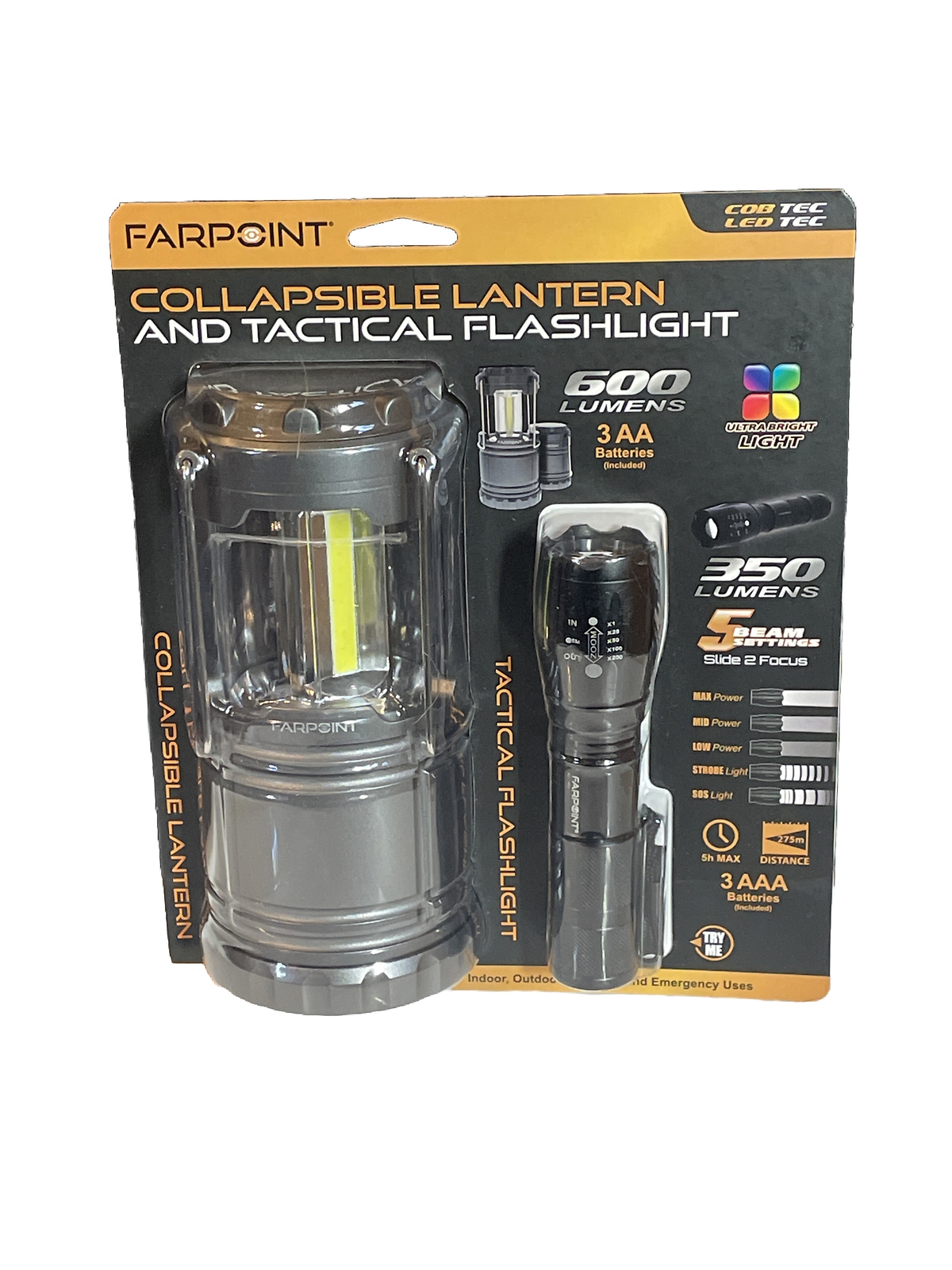 Farpoint Collapsible Lantern 600 Lumen & Tactical Flashlight 350 Lumem ...