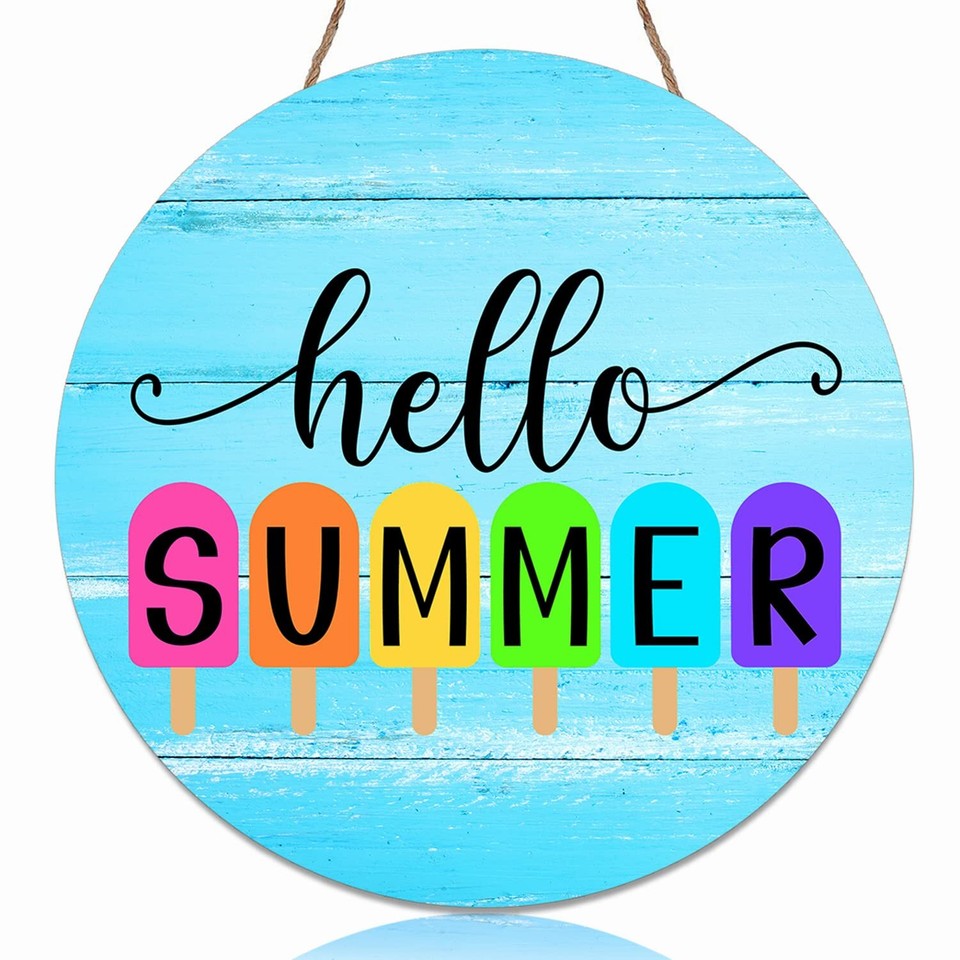 Hello Summer Decorations Colorful Ice Cream Wooden Wall Door Hanging ...