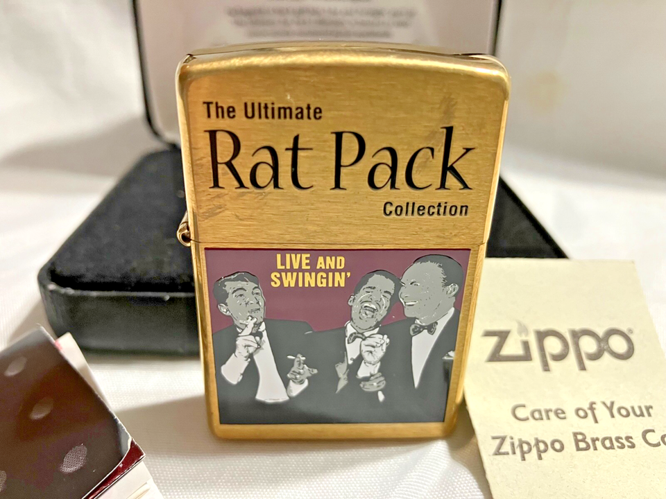 Unfired Sealed Brass Live and Swingin RAT PACK Zippo Lighter & Display ...