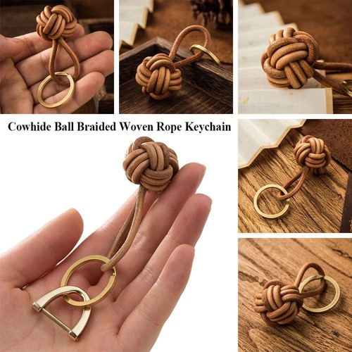 Cowhide Ball Braided Key Chain Holder Woven Rope Keychain DIY Bag ...