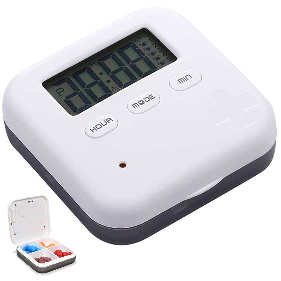 Electronic Timer Alarm Clock 4 Grids Pills Reminder Storage Case ...
