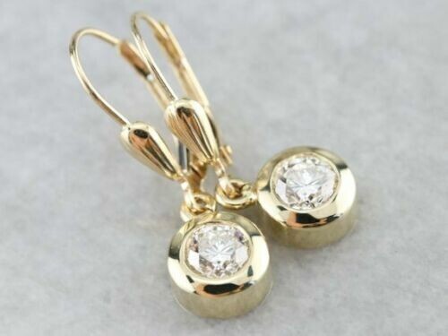 1Ct Lab-Created Diamond Bezel Set Drop Dangle Earrings 14K Yellow Gold ...