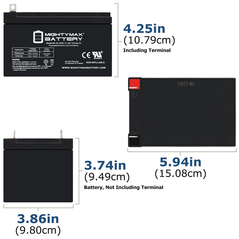 Mighty Max ML15-12NB 12V 15AH Replacement Battery Compatible with WP12 ...