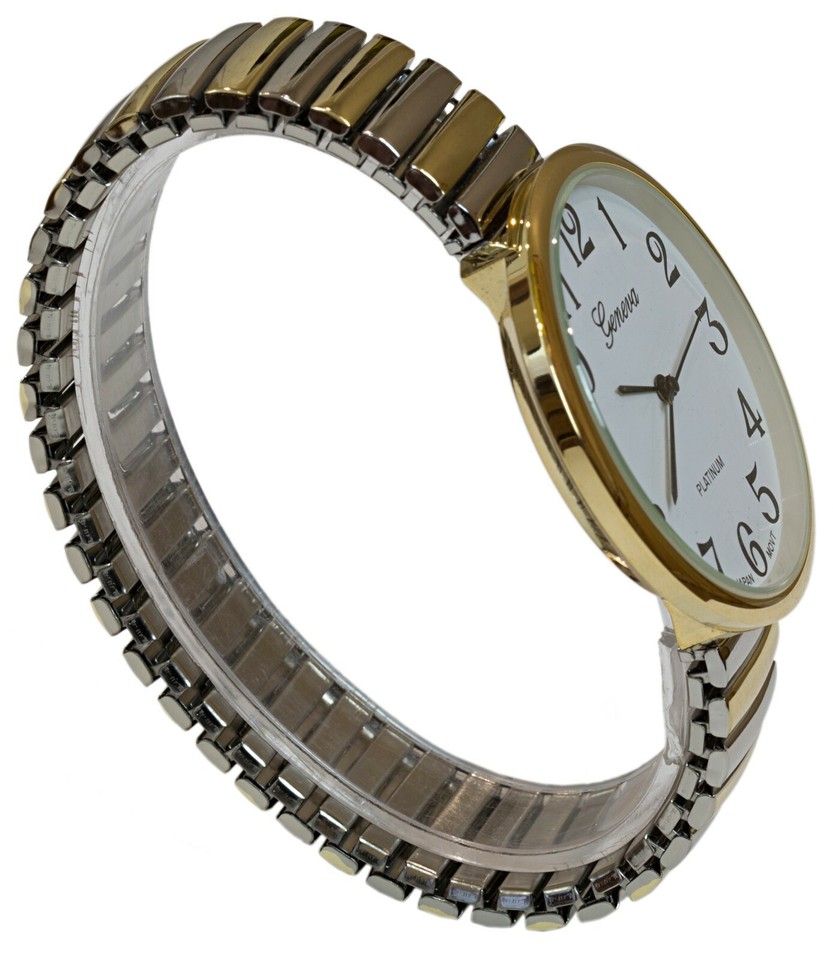 20108 2-Tone Super Large Face Easy to Read Two Tone Stretch Band Watch ...