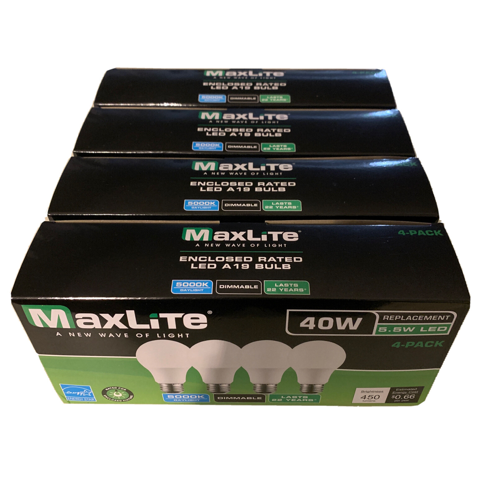 MaxLite LED 5.5W Soft White 450 Lumens A19 40W Dimmable Four 4-Packs 16 ...