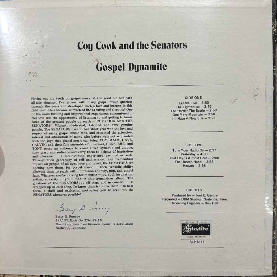 SEALED LP Southern Gospel Coy Cook & The Senators "Gospel Dynamite ...