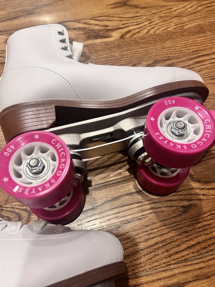 Chicago Ladies Rink Roller Skates White 400 Series CRS400 w Pink Wheels ...