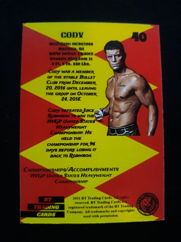 CUSTOM NJPW New Japan Pro Wrestling Trading Card 2021 Cody Rhodes #40 ...