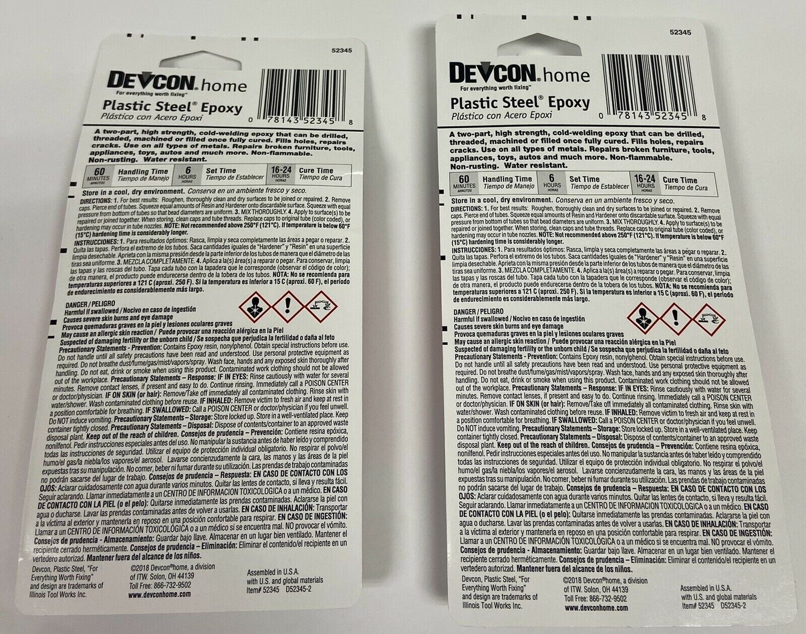 2 Pack Devcon Home Plastic Epoxy for Metal Iron Fix or Fill or Drill ...