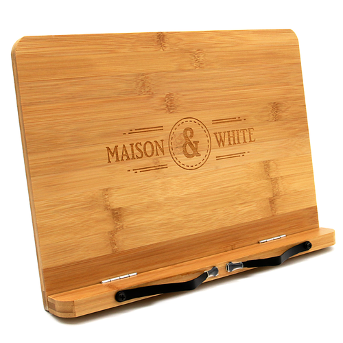 Bamboo Recipe Book Stand Cookbook Reading Holder with 2 Metal Page ...