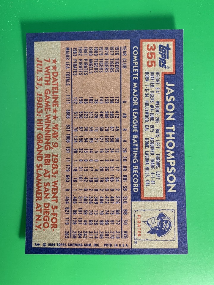 1984 Topps Jason Thompson #355 Pittsburgh Pirates | eBay
